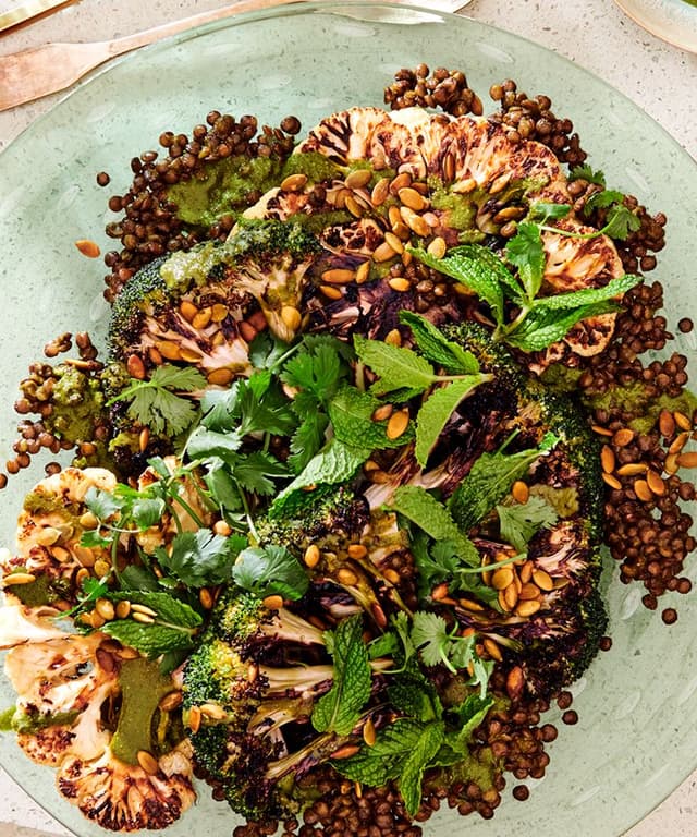 Grilled Cauliflower and Broccoli with Lentils | Punchfork