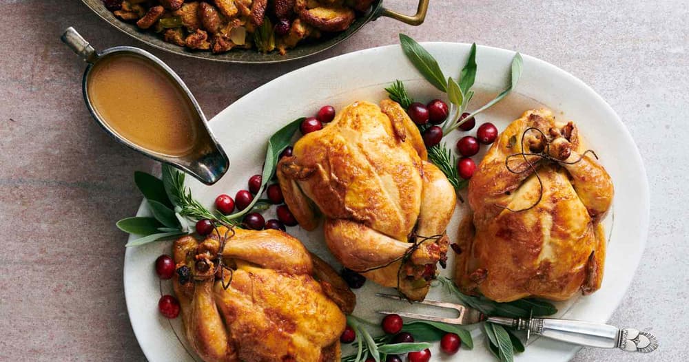Cornish Hens with Cranberry-Sage Stuffing and Gravy | Punchfork