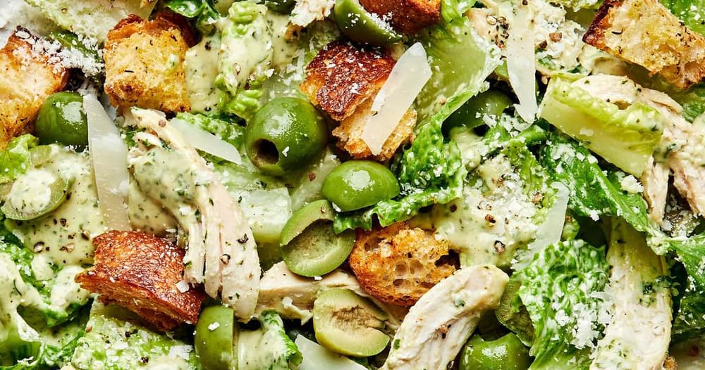 Pesto Caesar Salad with Castelvetrano Olives | Punchfork