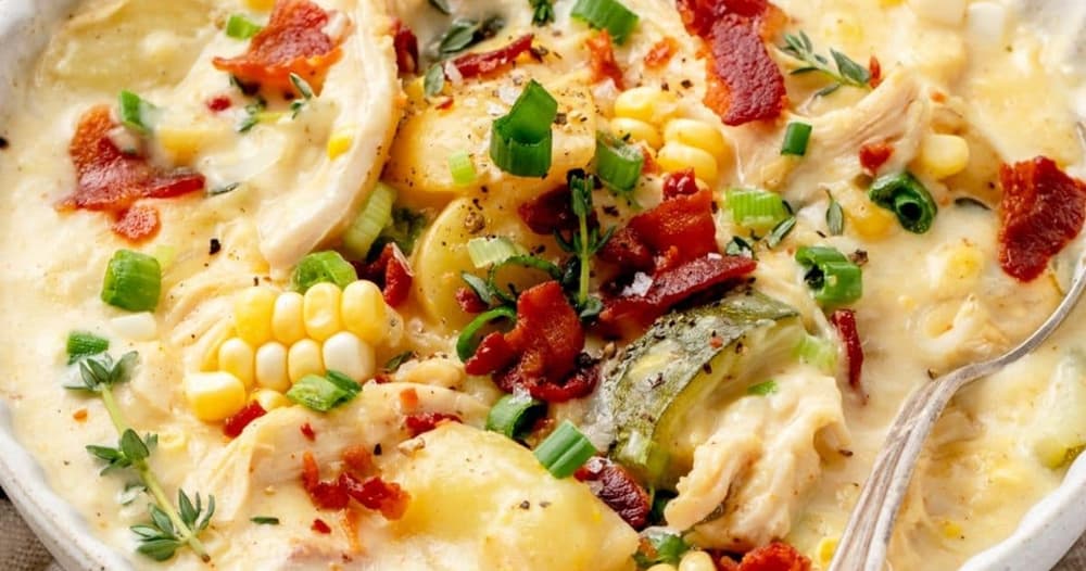 Creamy Chicken Corn Chowder with Bacon | Punchfork