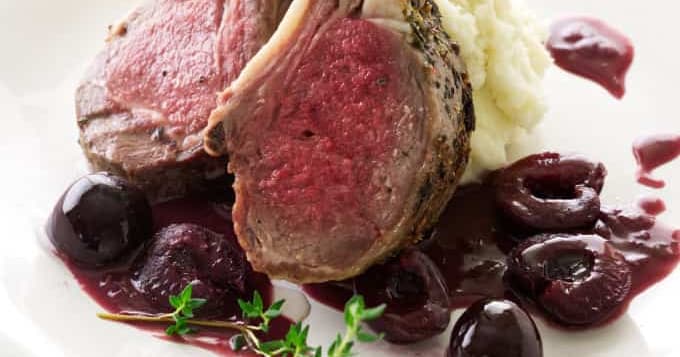 Roasted Rack of Lamb with Red Wine Cherry Sauce | Punchfork