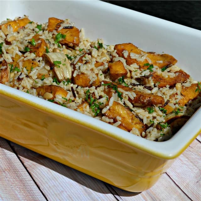 Balsamic Roasted Fennel and Acorn Squash Rice Casserole | Punchfork