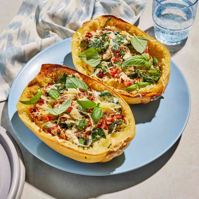 Baked Boursin Spaghetti Squash with Sun-Dried Tomatoes & Spinach ...