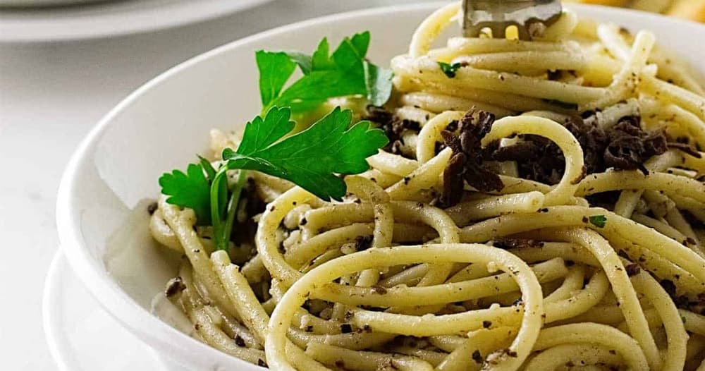 Pasta Strands with Black Truffle Sauce | Punchfork