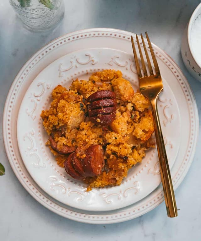 French Onion Cornbread Stuffing with Zatarain’s Smoked Andouille ...