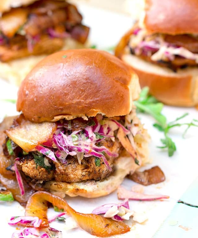 Grilled Chicken Sliders with Caramelized Onions and Chipotle Coleslaw ...