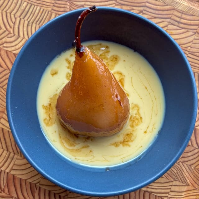 White Tea Poached Pears with Almond Crème Anglaise | Punchfork