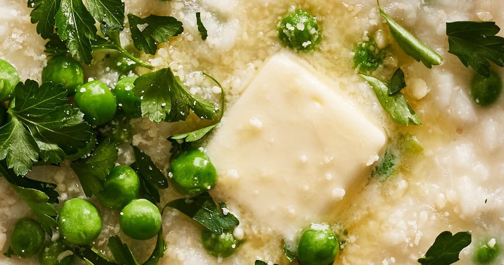 Baked Risotto with Lemon, Peas & Parmesan | Punchfork