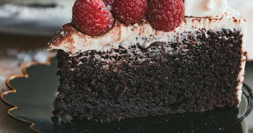 Chocolate Stout Cake with Raspberries and Cream | Punchfork