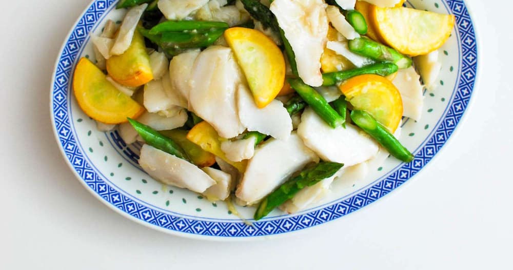Stir-Fried Cod with Yellow Squash and Asparagus | Punchfork