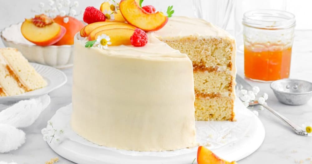 Fresh Peach Layer Cake with Brown Sugar Cream Cheese Frosting | Punchfork