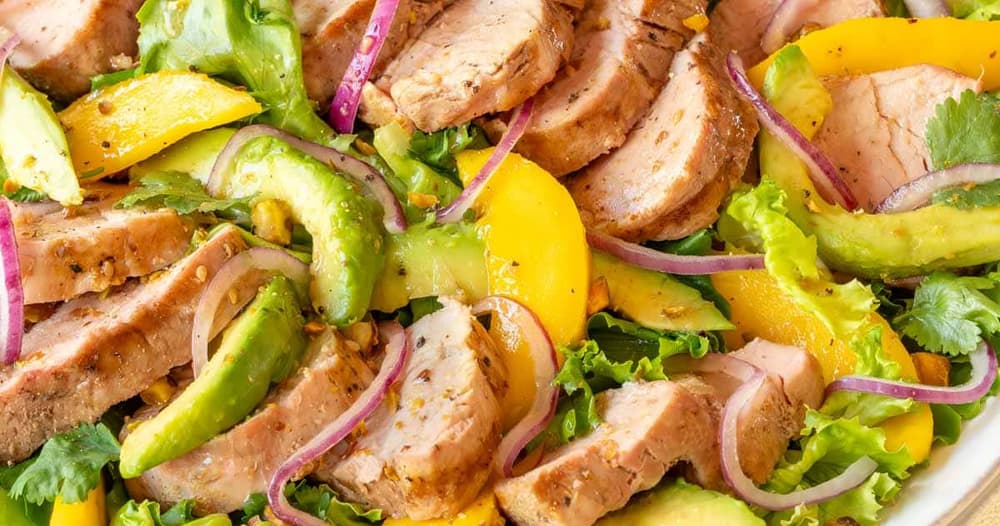 Avocado Mango Salad with Pork Tenderloin | Punchfork