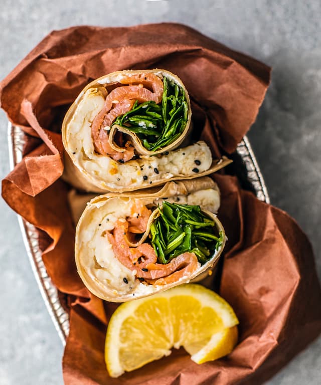 Egg White Smoked Salmon Wrap with Goat Cheese and Spinach | Punchfork