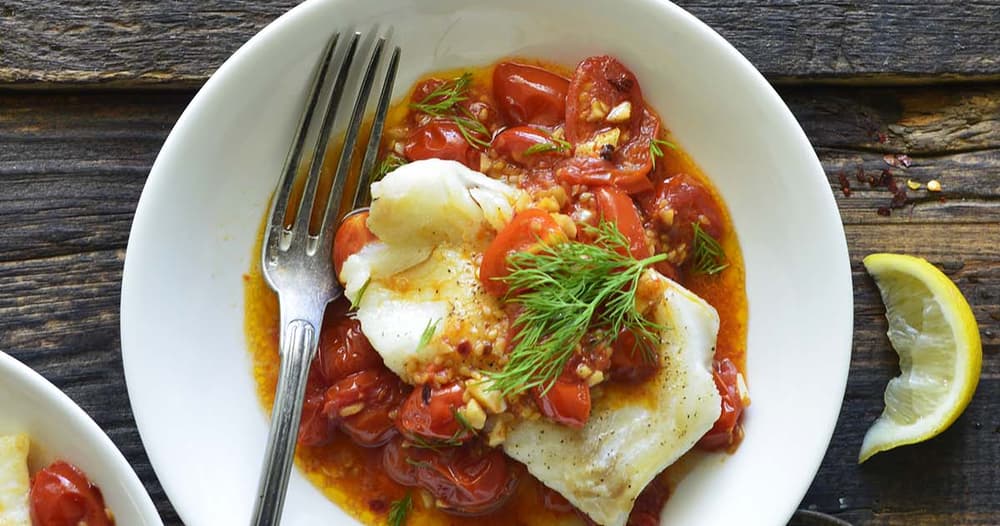 Pan Seared Cod with Tomato Garlic Sauce | Punchfork