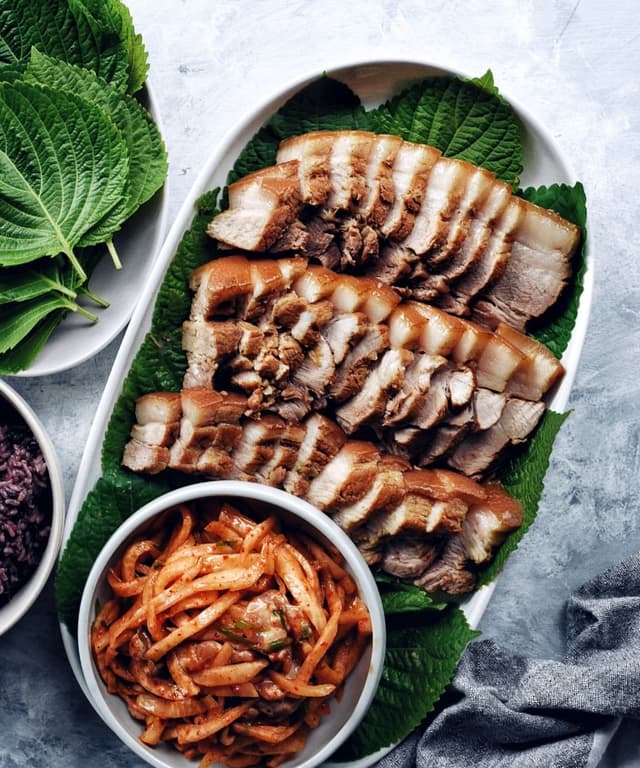 Instant Pot Bossam (Korean Boiled Pork Belly) with Oyster Radish Kimchi ...
