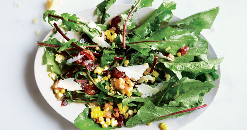 Bitter Greens with Sautéed Corn and Shallots | Punchfork