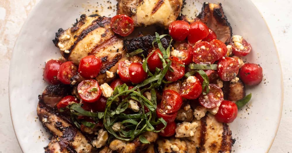 Grilled Gorgonzola Chicken with Tomatoes & Basil | Punchfork