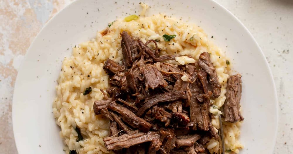 Braised Short Ribs with Charred Scallion Risotto | Punchfork