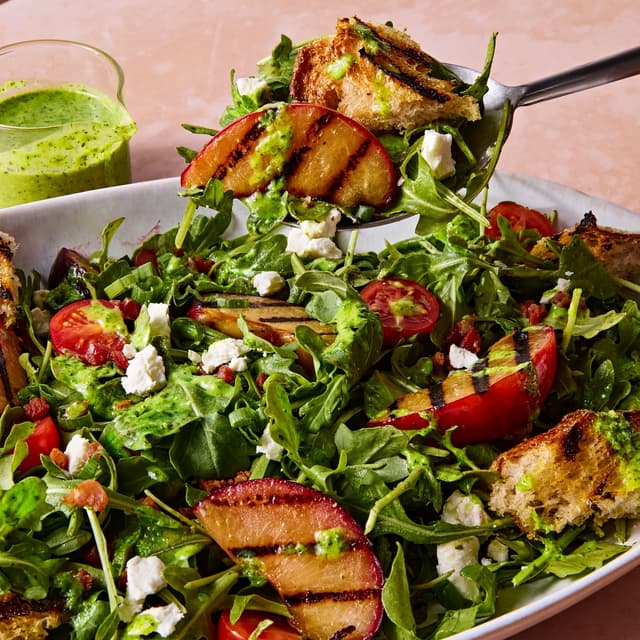 Grilled Plum & Pancetta Panzanella Salad | Punchfork