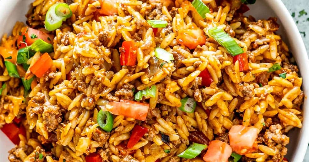 One Pot Cheesy Taco Orzo | Punchfork