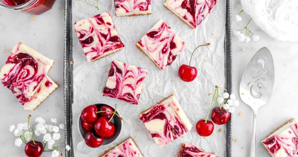 Cherry Swirled Cheesecake Bars | Punchfork