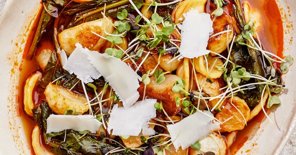 Brothy Pasta with Miso-Butter Turnips | Punchfork