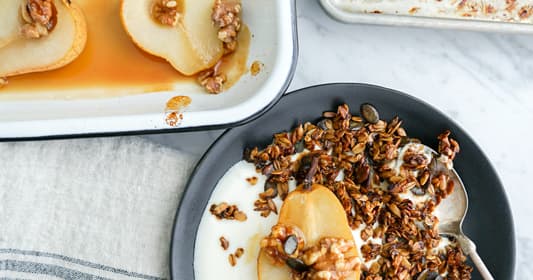 Maple Baked Pear and Walnut Breakfast with Granola | Punchfork