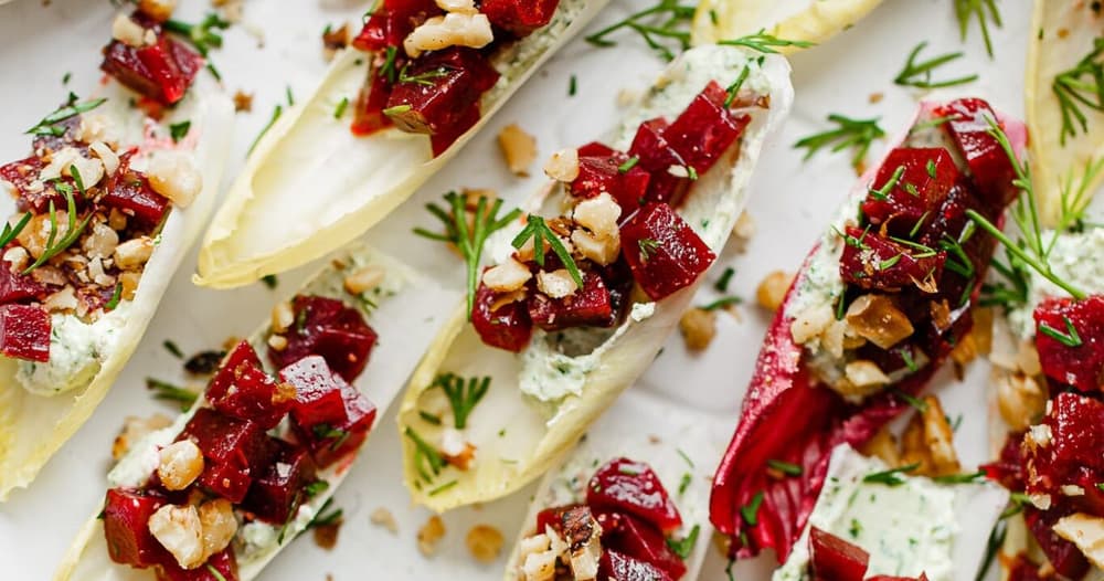Beet and Goat Cheese Endive Bites | Punchfork