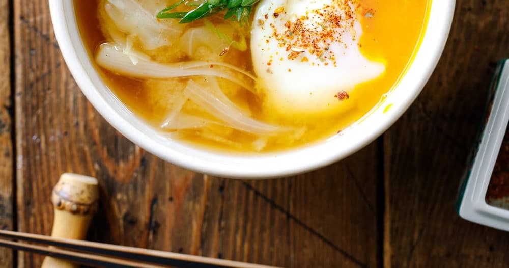 Cabbage and Onsen Tamago Miso Soup | Punchfork
