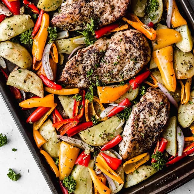 Sheet Pan Italian Chicken with Potatoes and Peppers | Punchfork