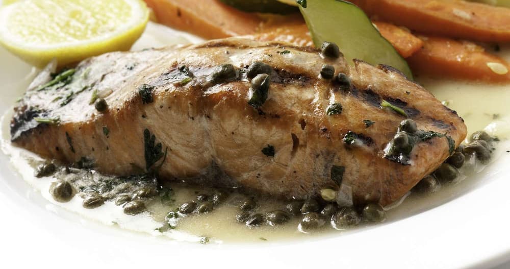Grilled Salmon with Lemon Caper Sauce | Punchfork