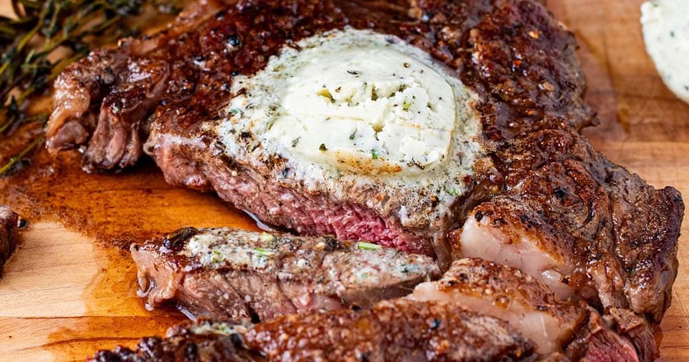 Pan-Seared Ribeye with Blue Cheese Butter | Punchfork