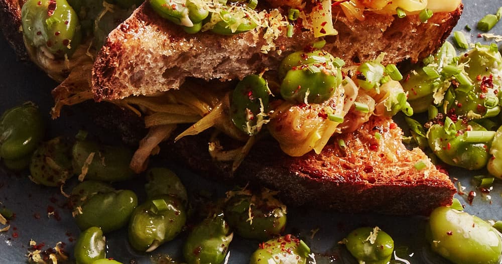 Caramelized Leek and Fava Bean Toast | Punchfork