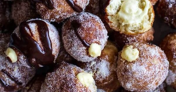 Vanilla Cream Filled Cabernet Hot Chocolate Snowball Doughnuts | Punchfork