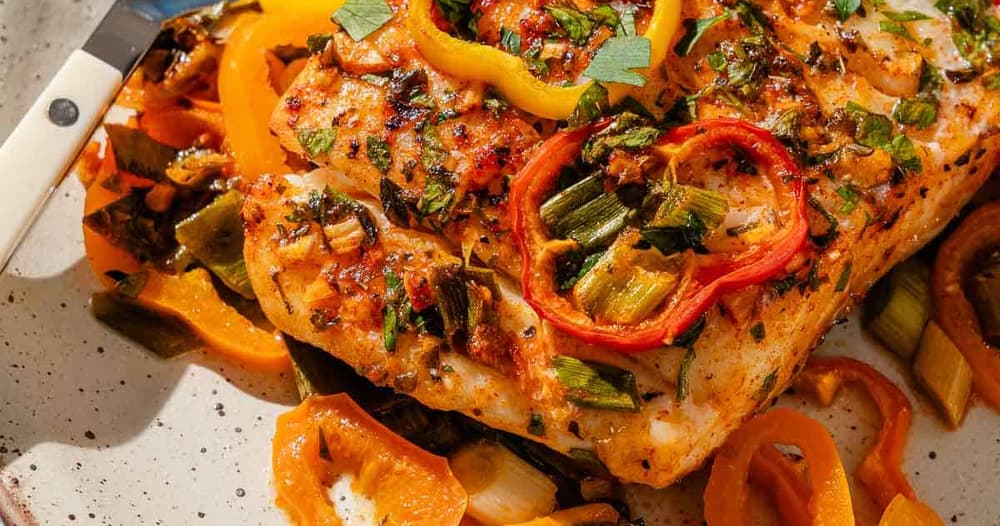 Baked Haddock with Baby Bell Peppers | Punchfork