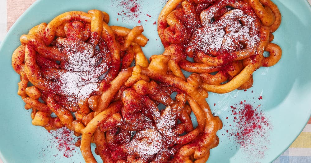 Glazed Funnel Cake with Fruit Confetti | Punchfork