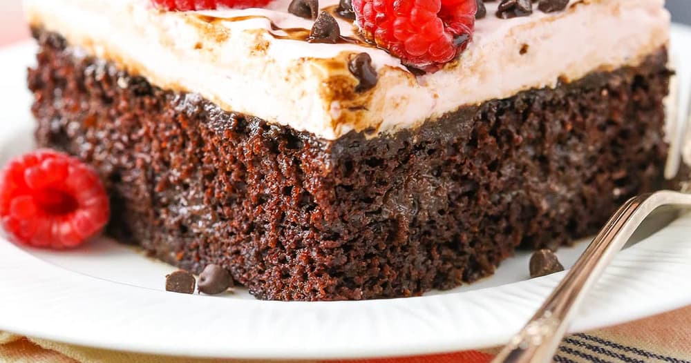 Raspberry Chambord Chocolate Poke Cake | Punchfork