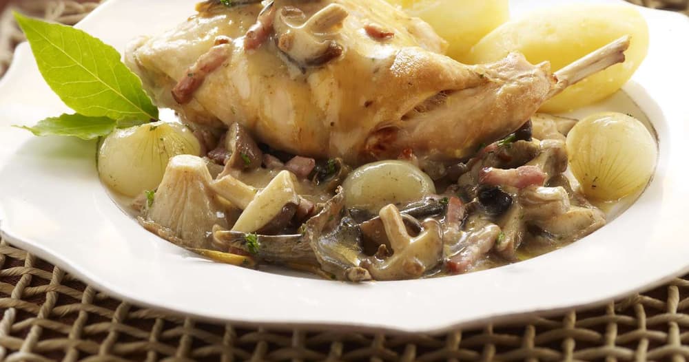 Rabbit Fricassee with Bacon, Pearl Onions and Mushrooms | Punchfork