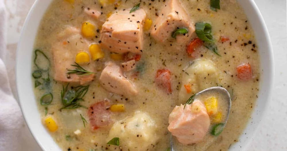 Salmon Chowder with Dill Dumplings | Punchfork