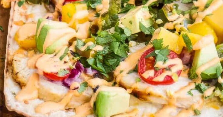 Chicken Flatbread with Mango, Jalapeños & Chipotle Sauce | Punchfork