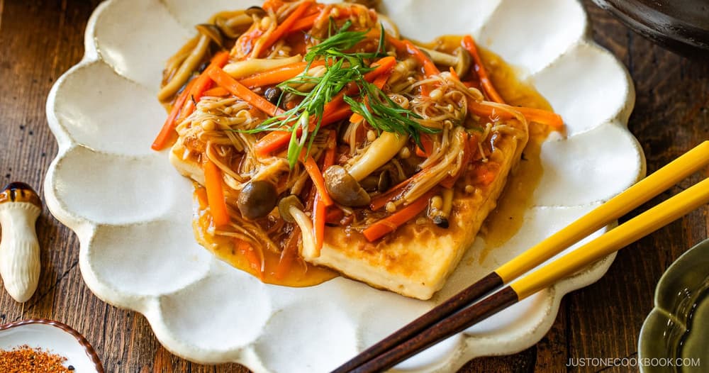 Japanese Tofu Steak with Mushroom Ankake Sauce | Punchfork