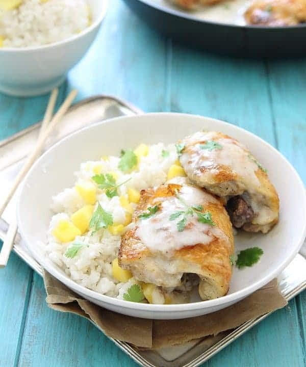 Coconut Lime Baked Chicken with Coconut Mango Sticky Rice | Punchfork
