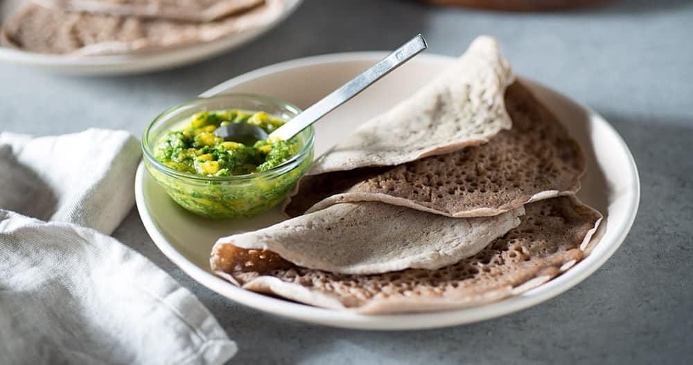 Injera with Cilantro Mango Chutney | Punchfork