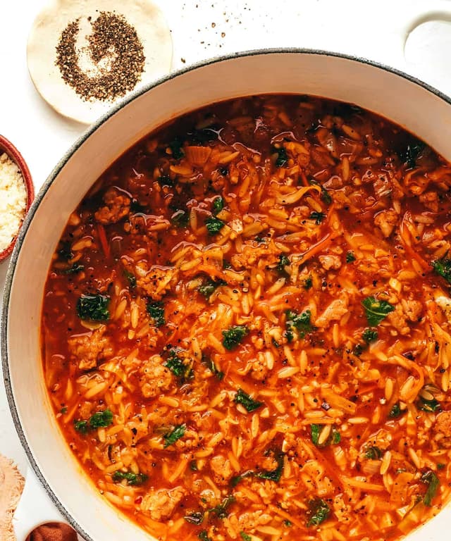 Cabbage Sausage Orzo Soup | Punchfork