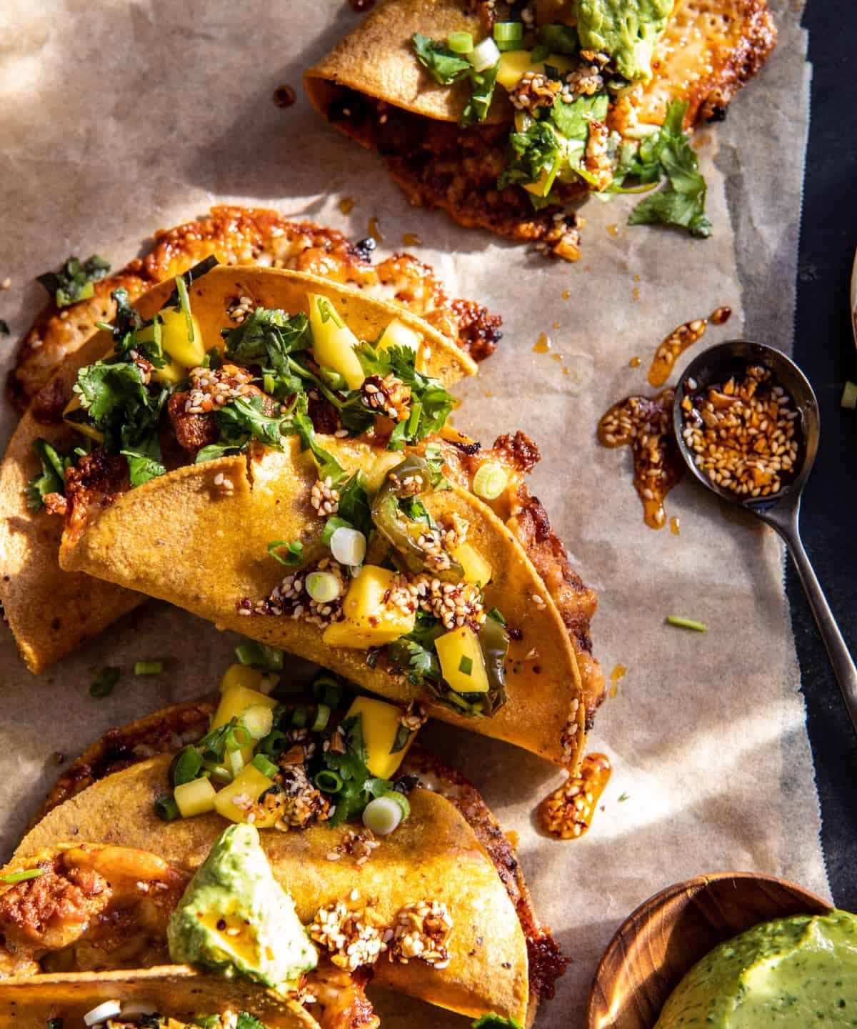 Chili Crisp Chicken Tacos with Spicy Mango Salsa | Punchfork