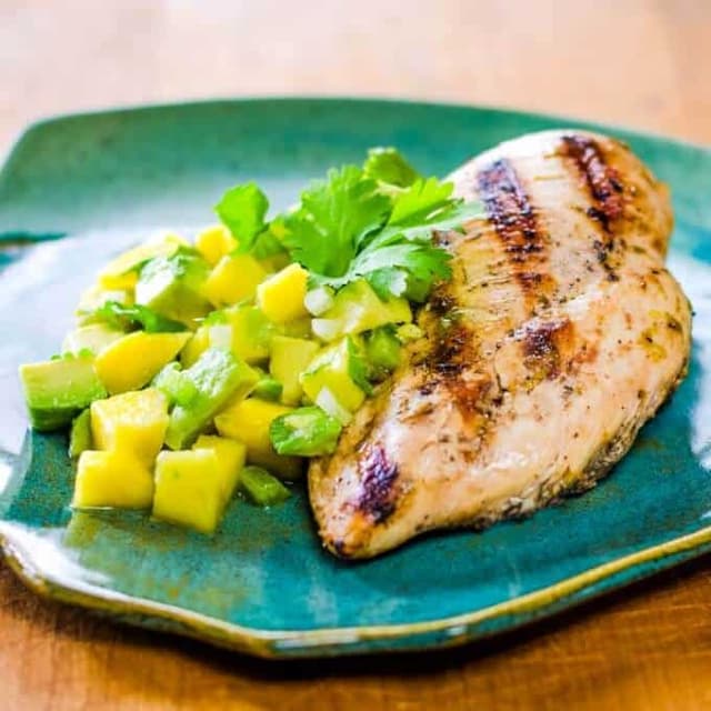 Cilantro Lime Grilled Chicken with Avocado Mango Salsa | Punchfork