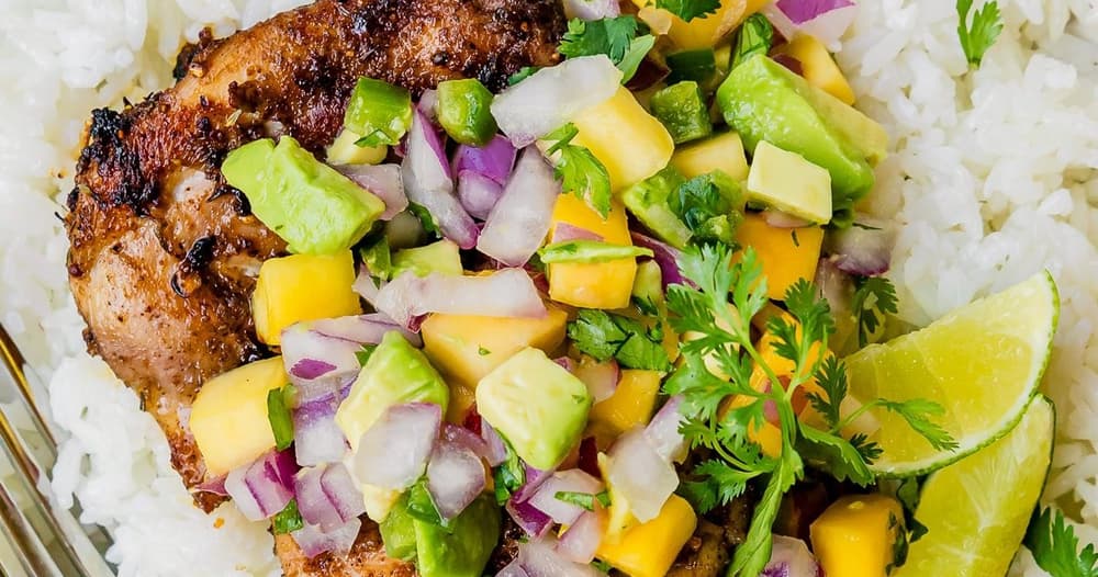 Grilled Jerk Chicken with Mango Avocado Salsa | Punchfork
