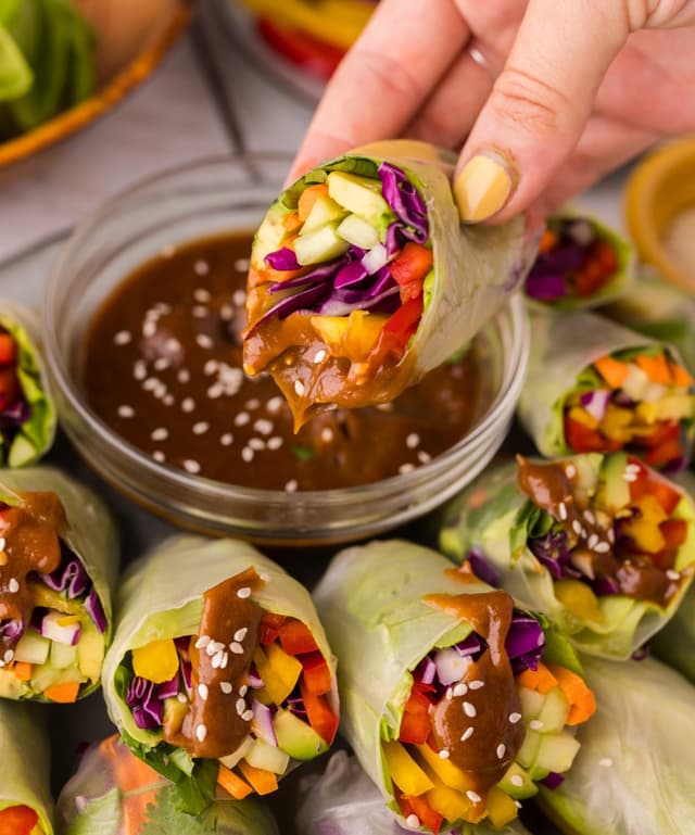 Vegetable Spring Rolls with Peanut Sauce | Punchfork