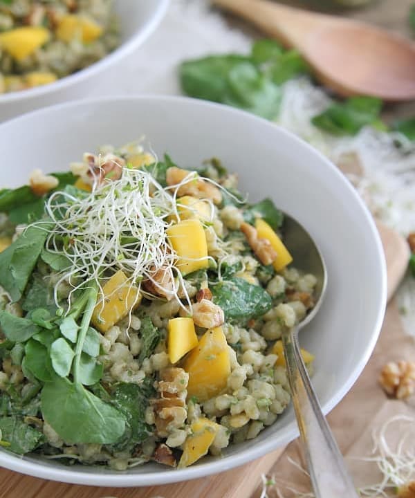 Barley Mango Salad with Avocado Yogurt Dressing | Punchfork