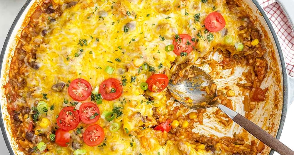 One Pot Ground Beef Salsa Rice | Punchfork